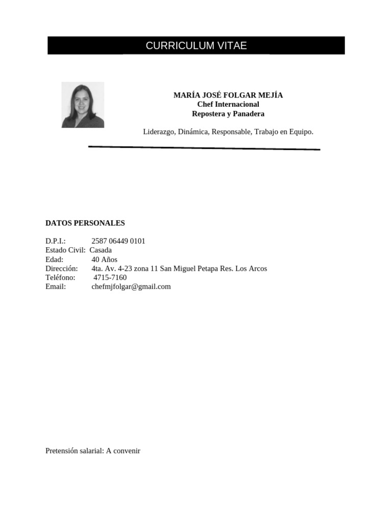 Curriculum Vitae Maria José Folgar 2024 (1) | PDF | Guatemala | Cocina