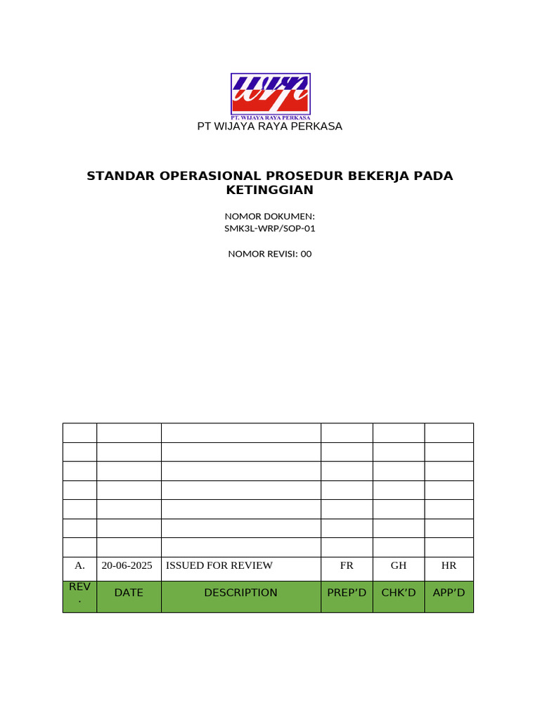SOP - Bekerja - Pada - Ketinggian WRP Di Yard Duri | PDF
