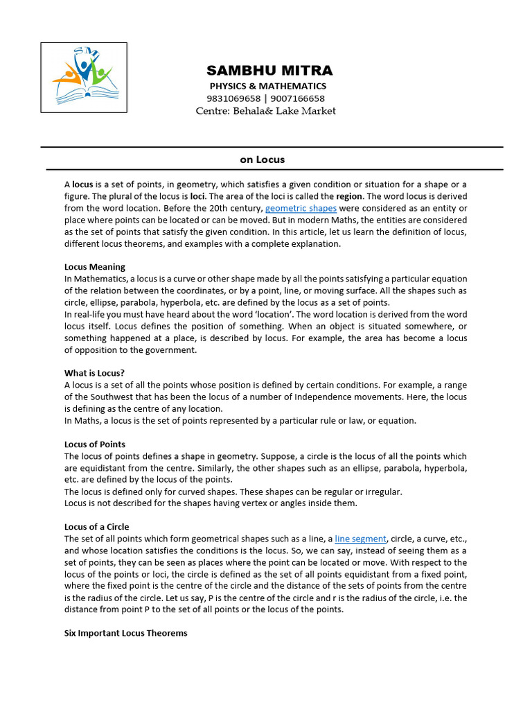 Notes on Locus Class X | PDF | Circle | Mathematics