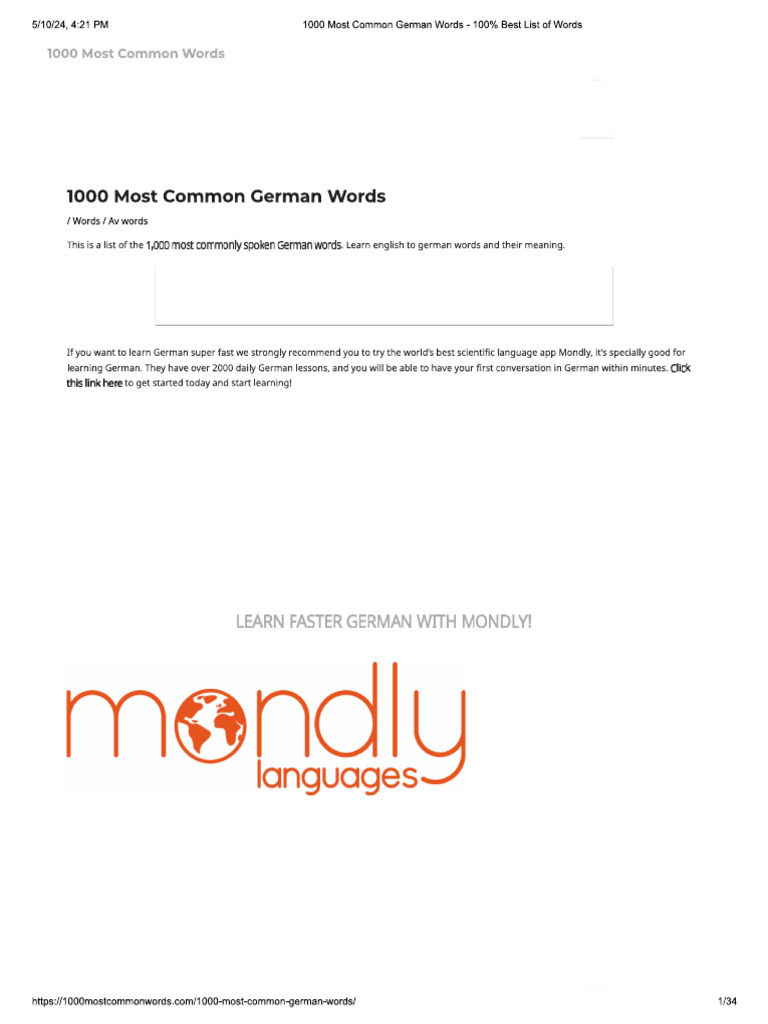1000 - Most Common Word German | PDF
