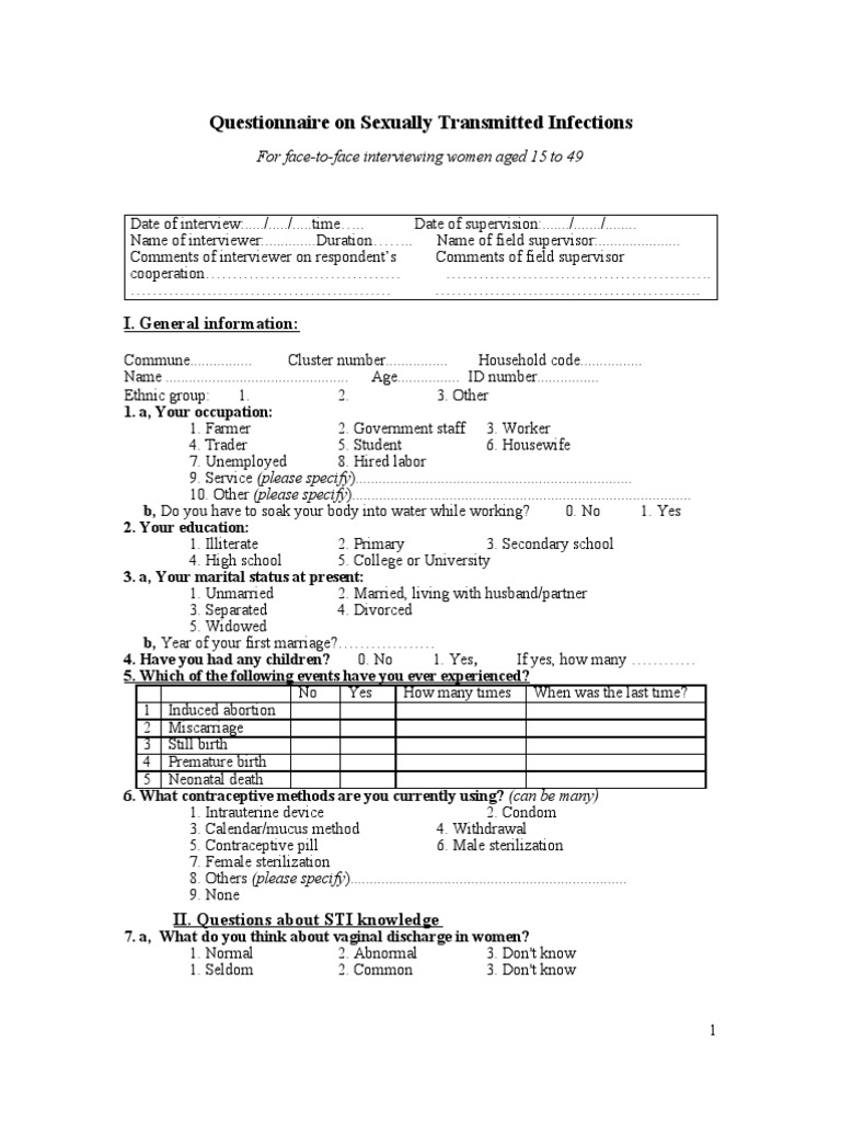 STI Knowledge Questionnaire for Women | PDF | Sexual Intercourse ...
