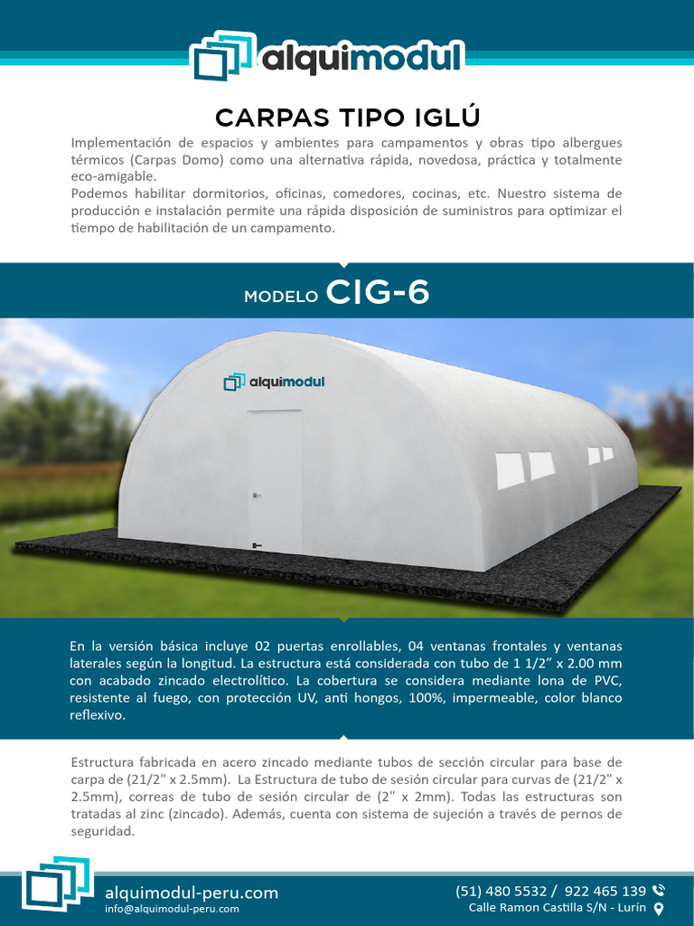 Carpas Tipo Iglu ALQUIMODUL 21 | PDF | Ingeniería de Edificación ...