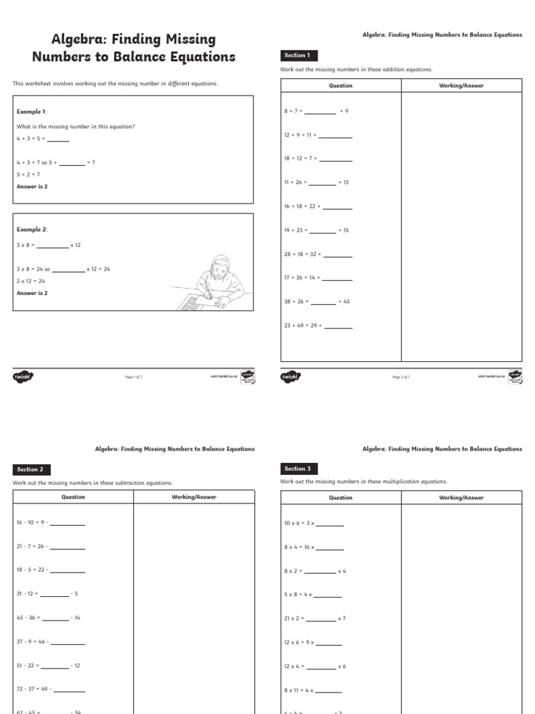 Algebra - Missing Numbers Booklet | PDF | Equations | Algebra