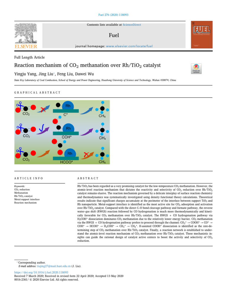 Reaction Mechanism of CO2 Methanation - Yang2020 | PDF | Catalysis ...