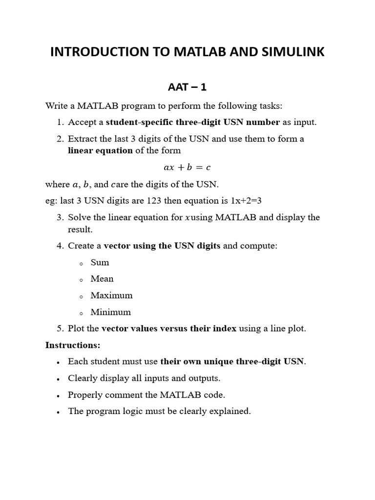 Introduction To Matlab and Simulink Aat 1 | PDF