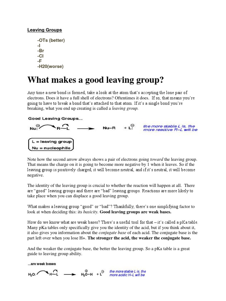 What Makes A Good Leaving Group?: - Ots (Better) - I - BR - CL - F ...