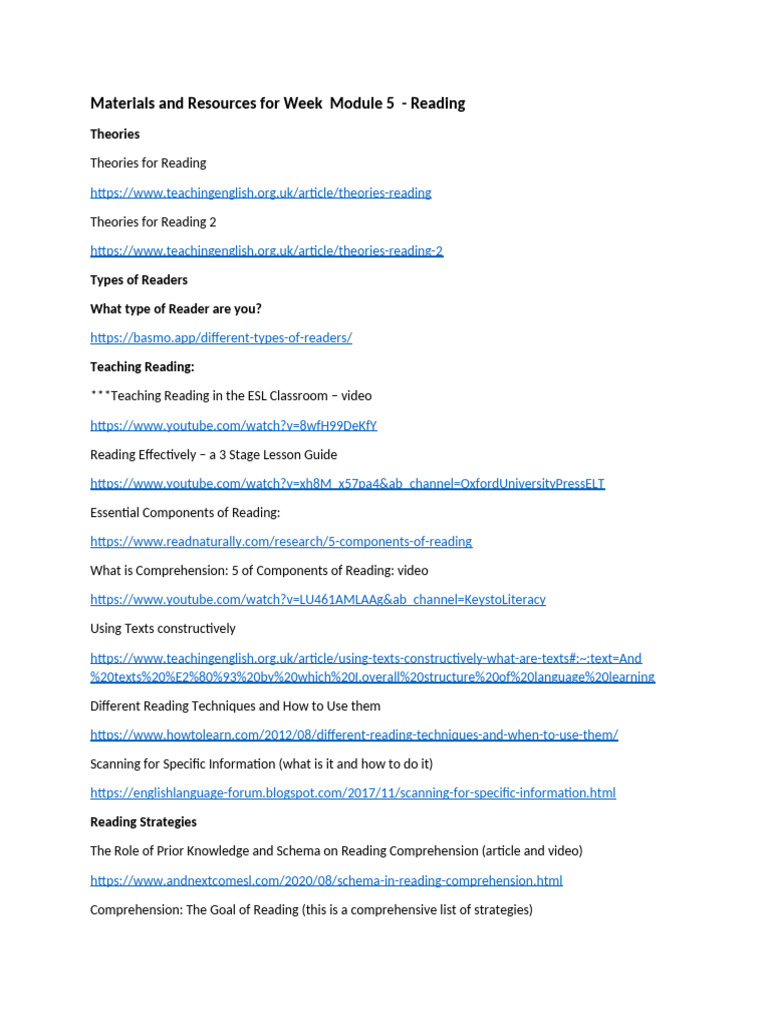 Materials and Resources For Week Module 5 | PDF | Reading Comprehension ...