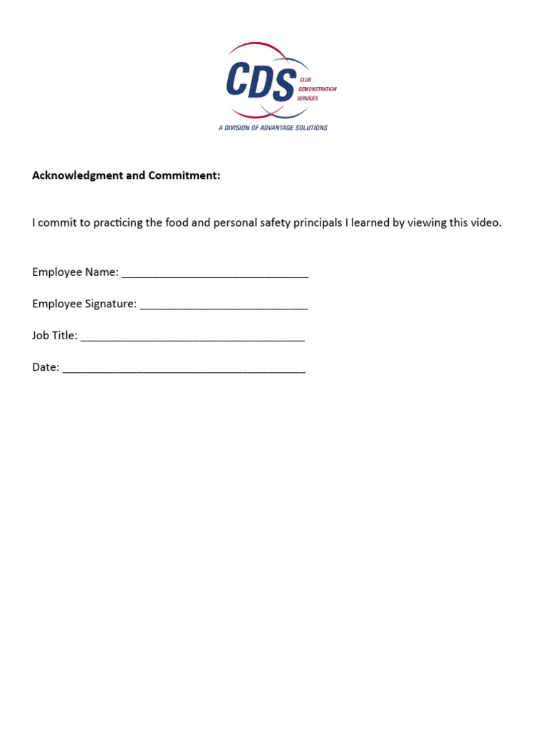 CDS Safety Video Acknowledgement Check Box | PDF