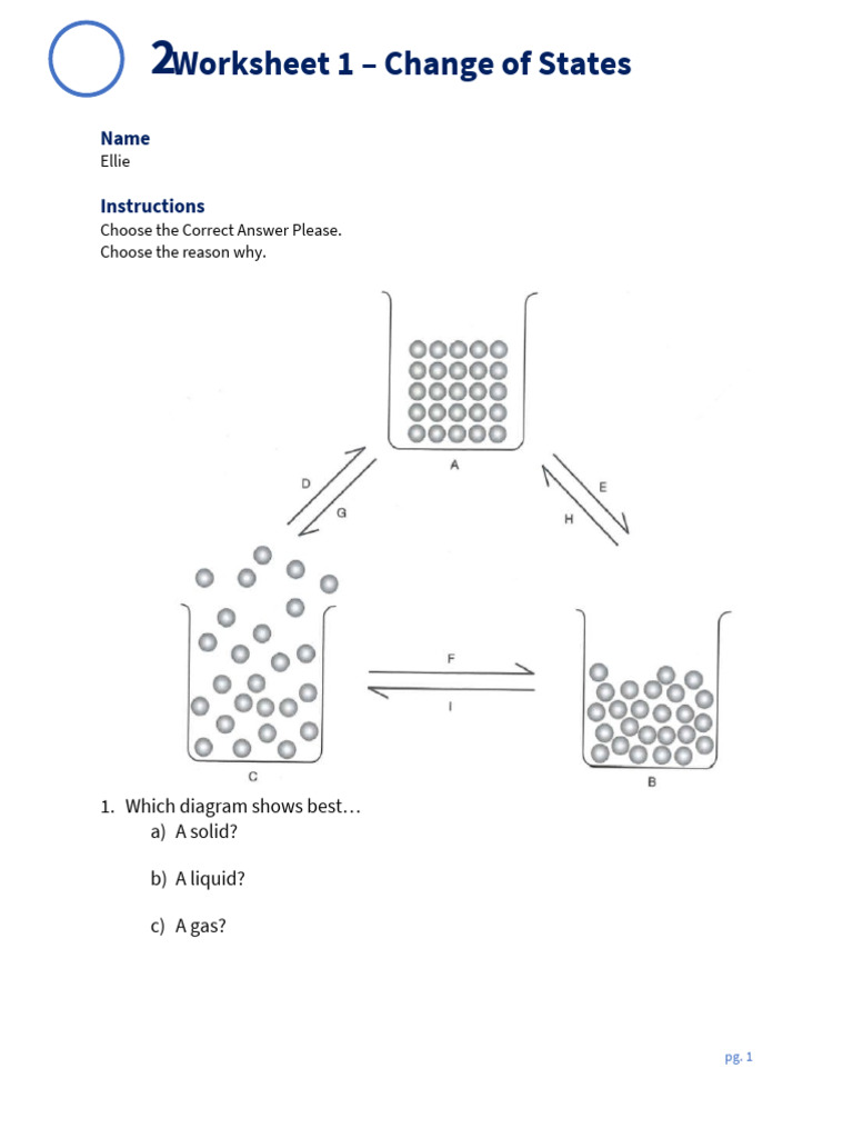 Unit 2 - WS 1 - Changes of State | PDF