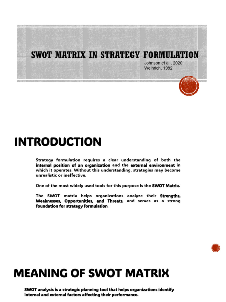 Swot Matrix in Strategy Formulation - Strategic Management Report | PDF