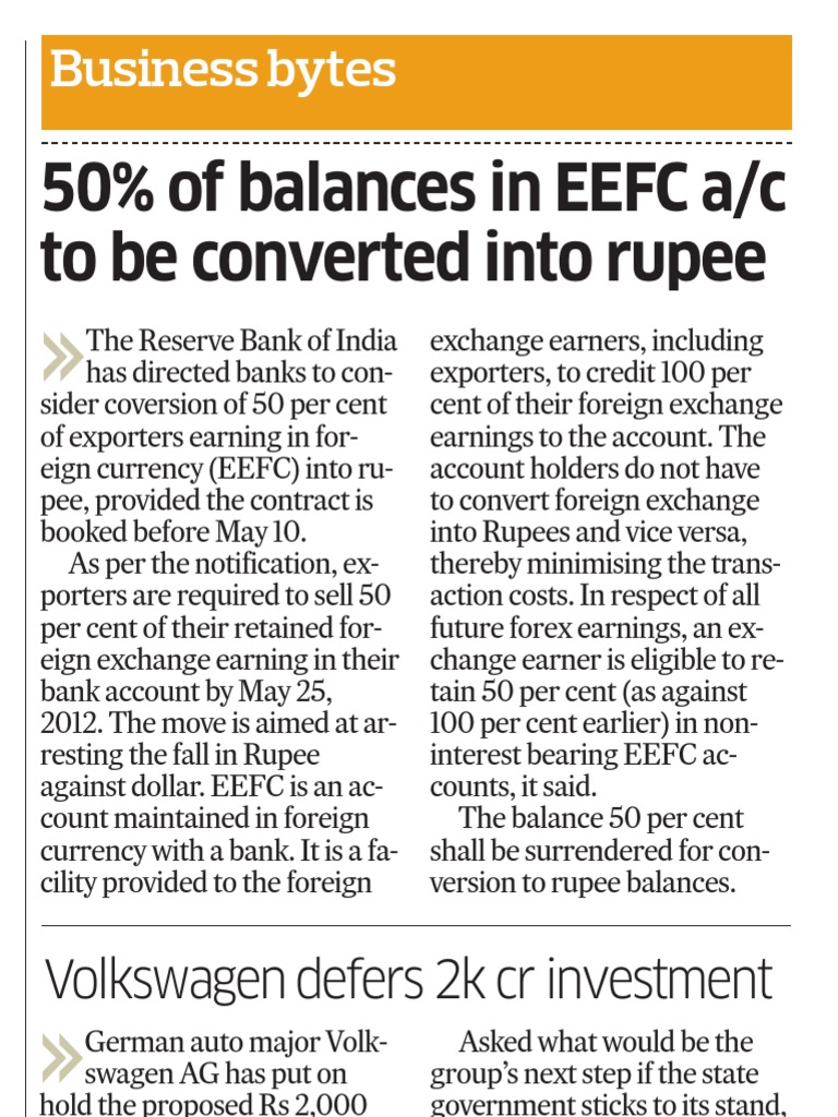 EEFC Account 21 May 12 | PDF | Foreign Exchange Market | Economies