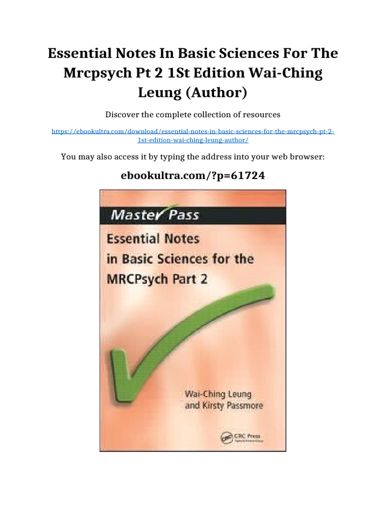 Essential Notes in Basic Sciences for the MRCPsych Pt 2 1st Edition Wai ...