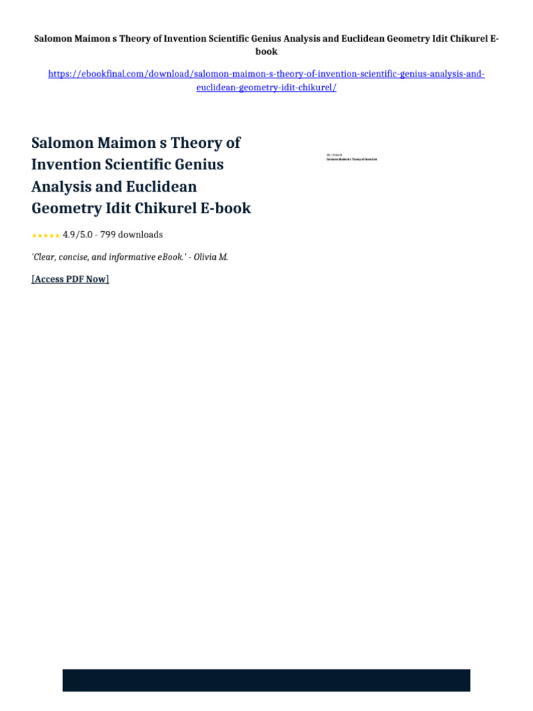 Salomon Maimon s Theory of Invention Scientific Genius Analysis and ...