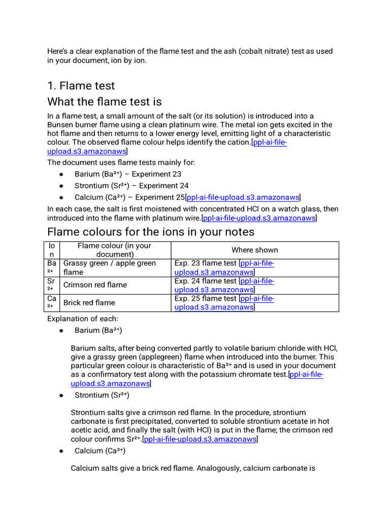 Flame and Ash Test | PDF | Salt (Chemistry) | Calcium