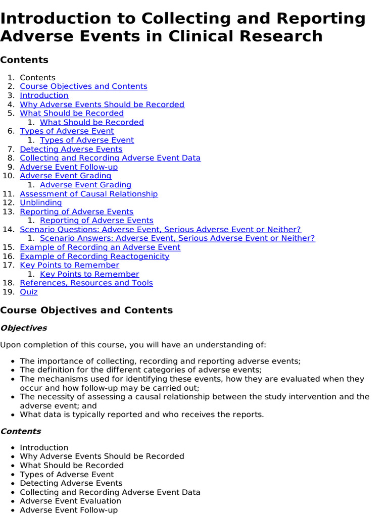 Introduction to Collecting and Reporting Adverse Events in Clinical ...