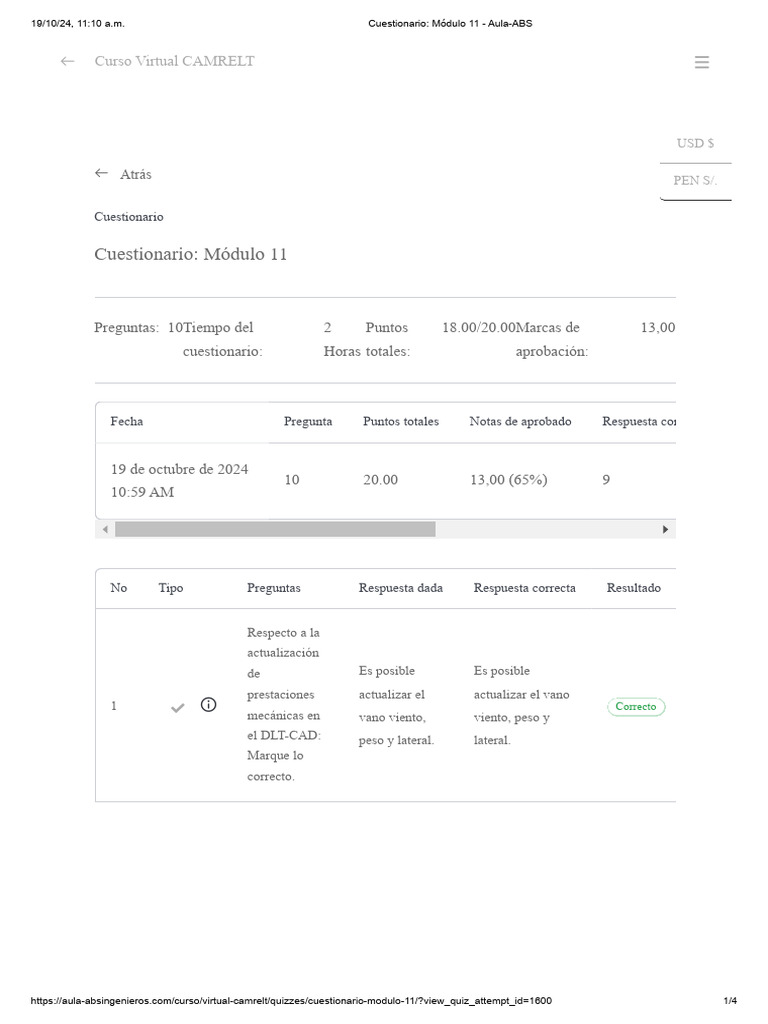 Cuestionario - Módulo 11 - Aula-ABS | PDF | Cuestionario