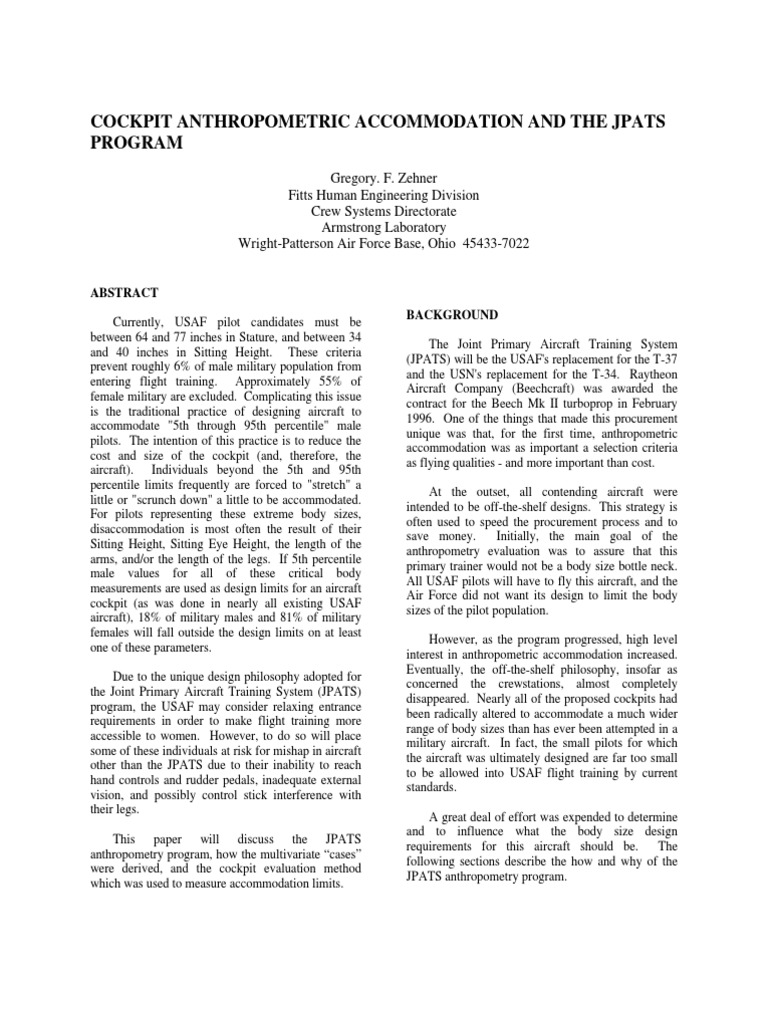JPATS Pilot Accommodation Standards | PDF | United States Air Force ...