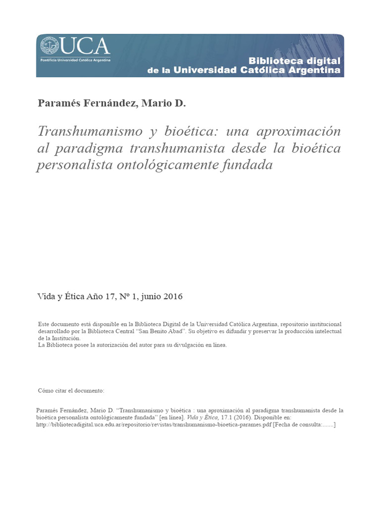 transhumanismo-bioetica-parames | PDF | Cyborg | Transhumanismo