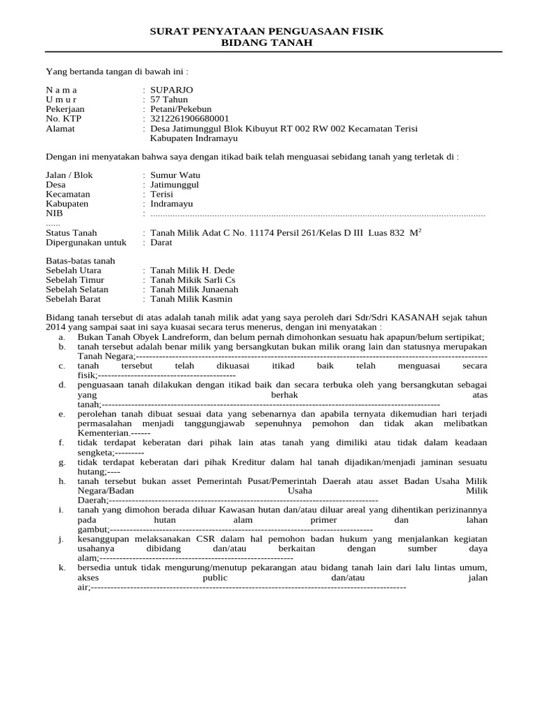Surat Pernyataan Penguasaan Fisik | PDF