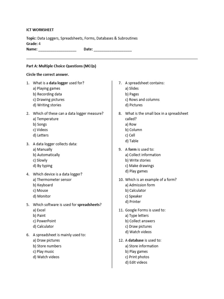 Ict Worksheet Grade 4 | PDF | Spreadsheet | Microsoft Excel