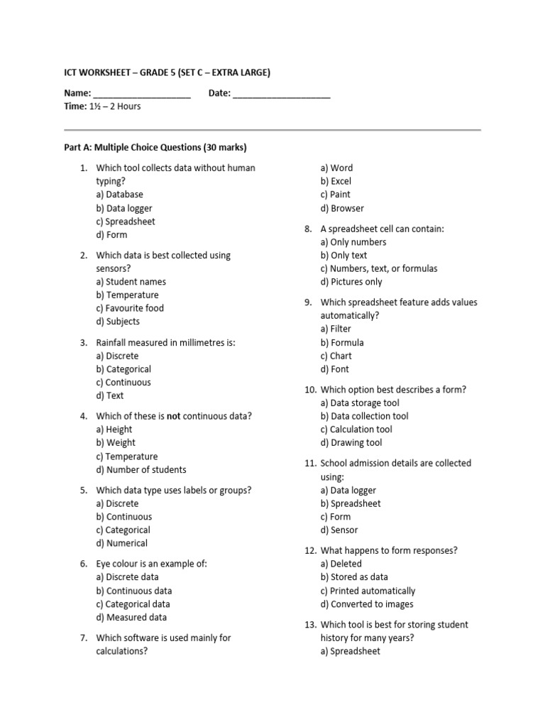 Ict Worksheet Grade 5 2 | PDF | Spreadsheet | Data