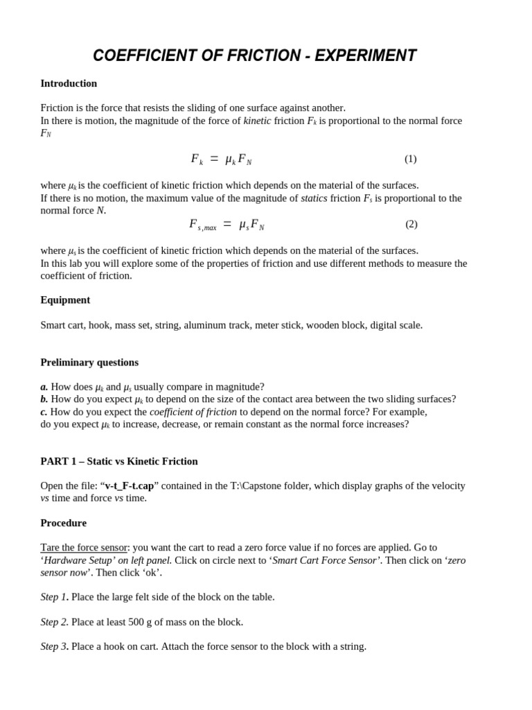 Coefficient of Friction Lab | PDF | Friction | Force