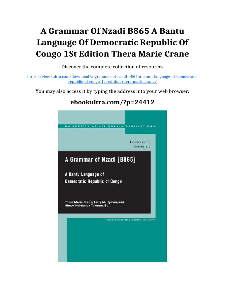 A Grammar of Nzadi B865 A Bantu language of Democratic Republic of ...