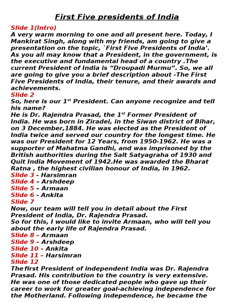 First Five Presidents of India | PDF