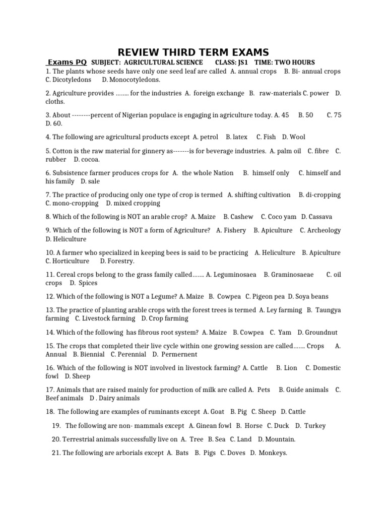 Review Third Term Exams Js1 | PDF | Weed | Planets