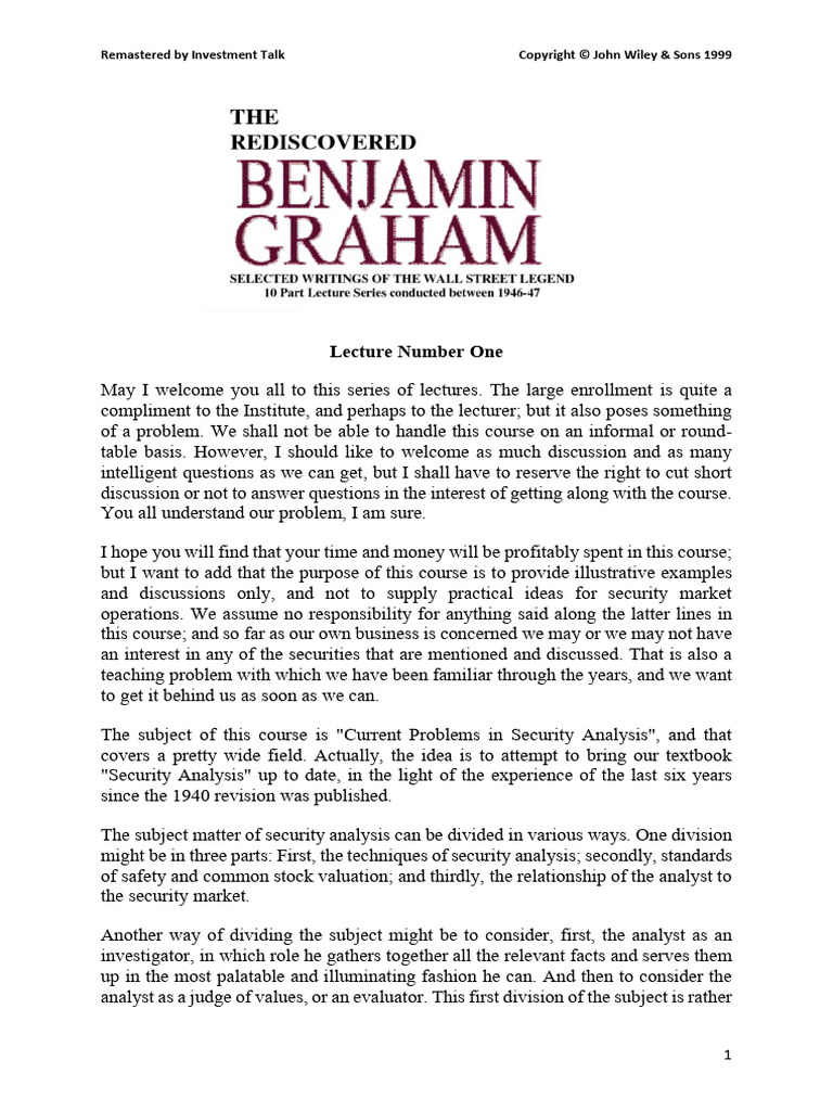 The Rediscovered Benjamin Graham Lectures From 1946_47 | PDF ...