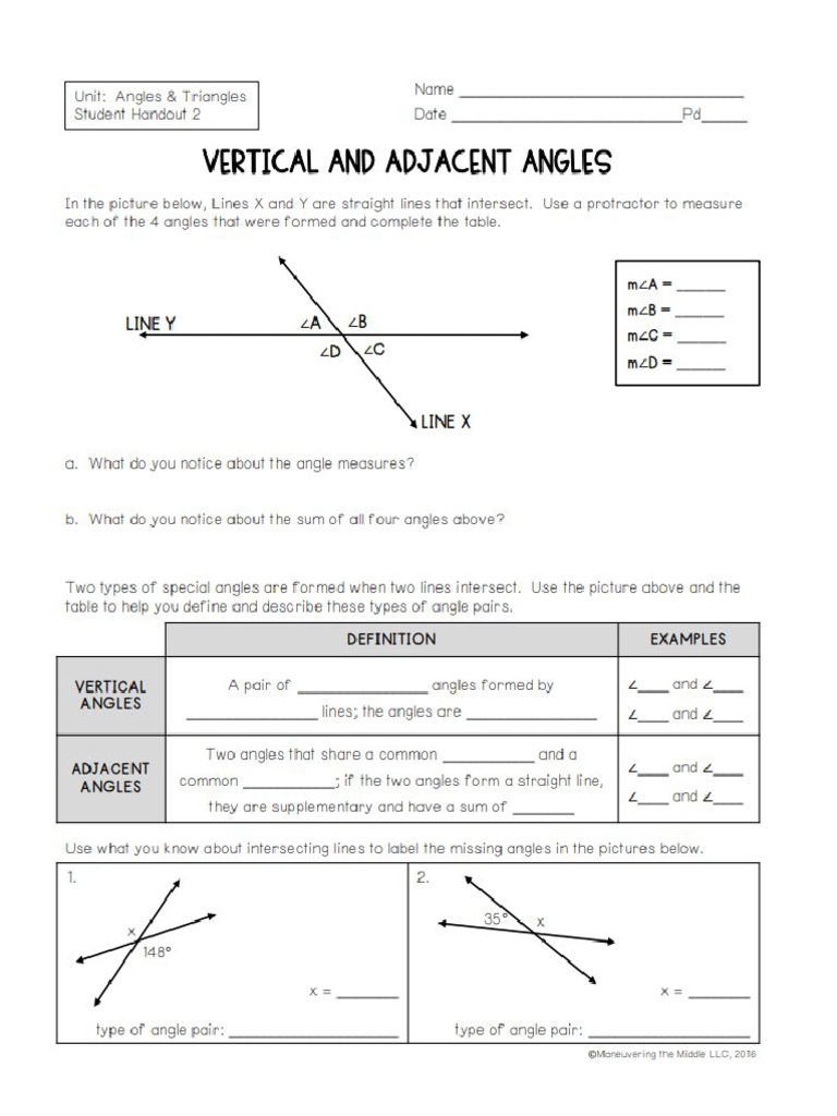 Vertical and Adjacent Angles | PDF