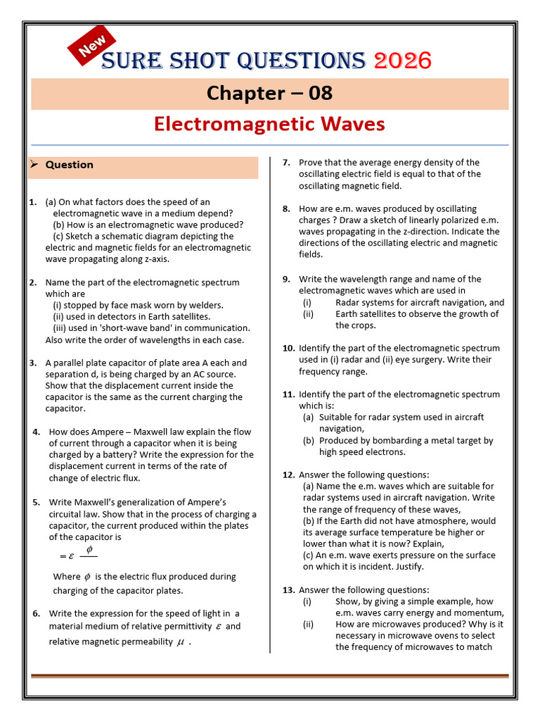 Em Waves Sure Shorr Questions 2026 | PDF | Electromagnetic Radiation ...