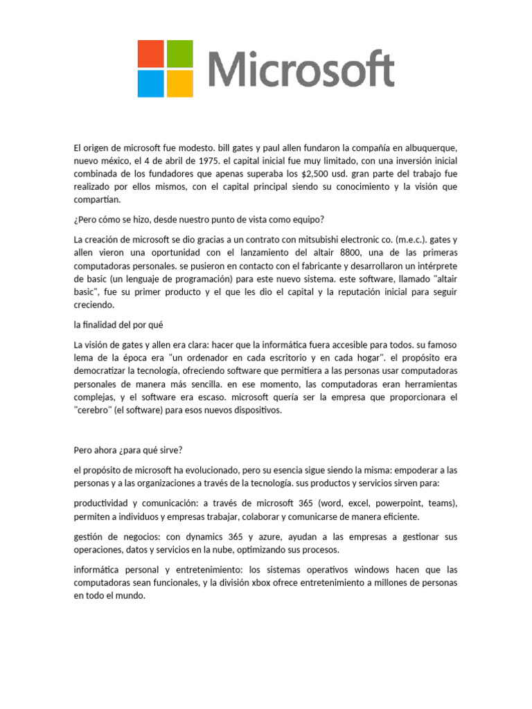 El Origen de Microsoft y de Que Trata | PDF | Microsoft | Microsoft Azure