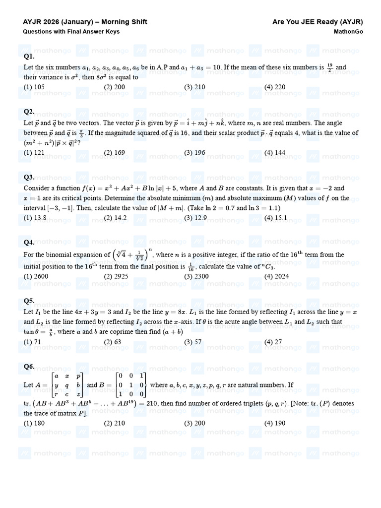 AYJR 2026 (January) - Morning Shift (Final Answer Keys) | PDF ...