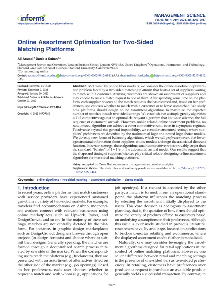 Online Assortment Optimization For Two-Sided Matching Platforms | PDF ...