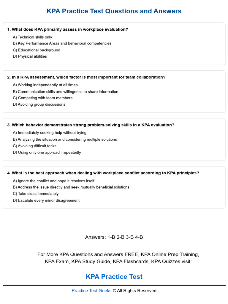 KPA Practice Test Questions and Answers | PDF