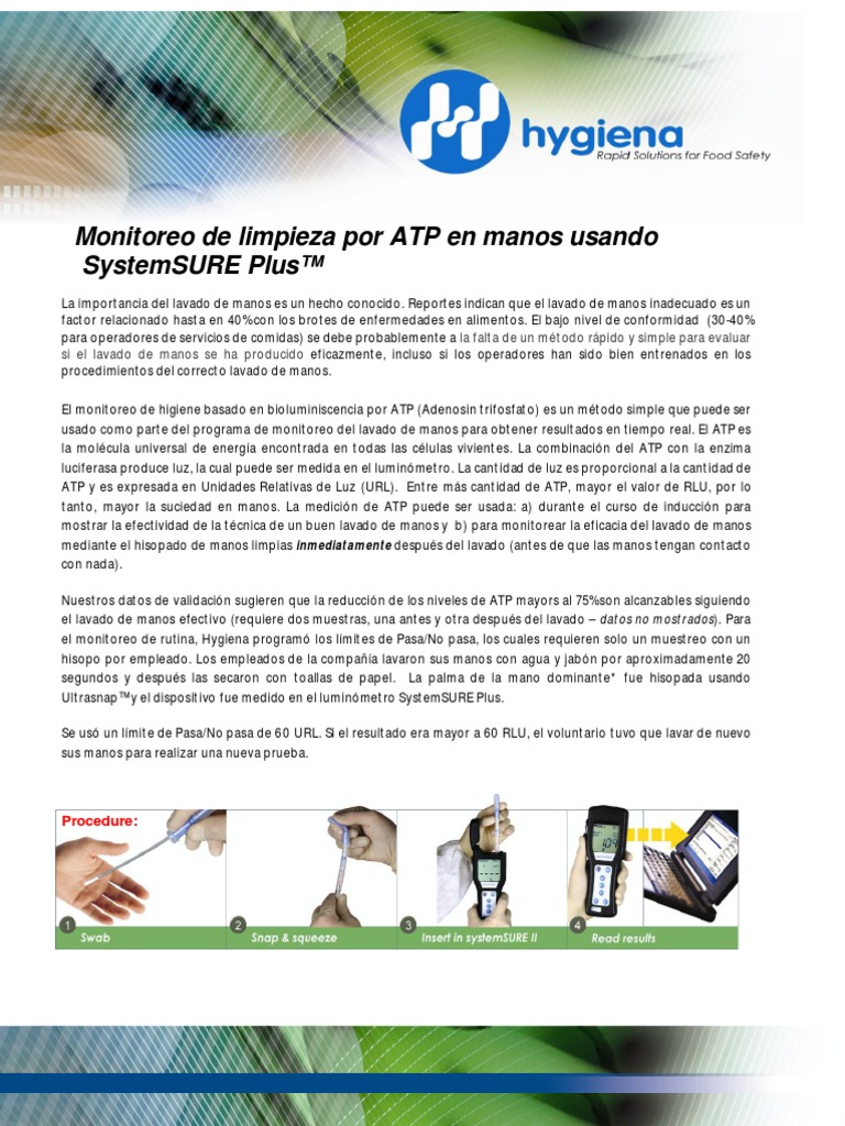 Monitoreo de Manos Por ATP. Hygiena | PDF | Lavado de manos ...