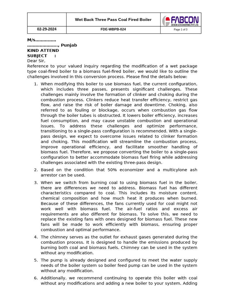 Wet Back Three Pass Coal Fired Boiler - Inquery | PDF | Boiler | Fossil ...