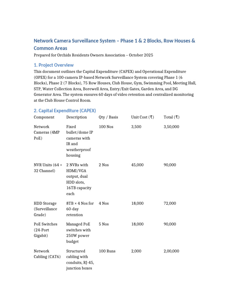 Network Camera CAPEX OPEX Proposal ORIA | PDF | Capital Expenditure ...