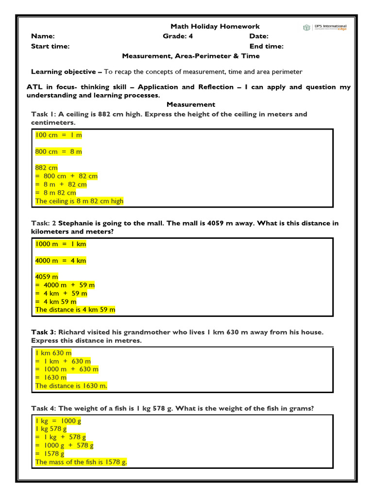 Grade 4 Answer Sheet 3 - Measurement | PDF | Litre | Volume