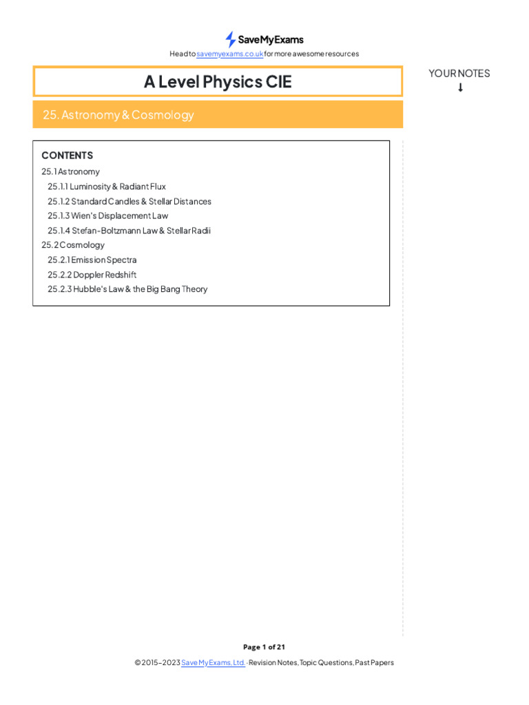 A Level Physics Astronomy & Cosmology | PDF | Redshift | Spectral Line