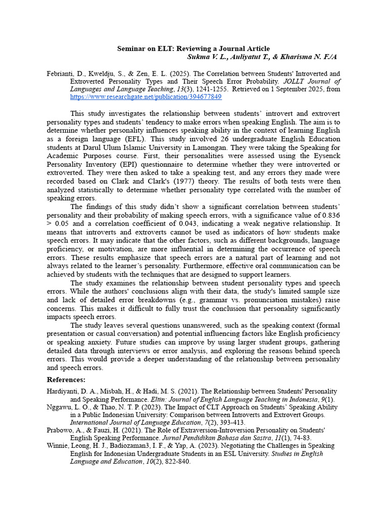 Reviewing a Journal Article - Group 3 (a).Docx (2) | PDF | Extraversion ...