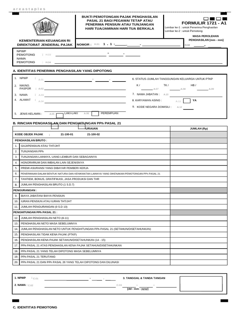 14 Bukti Potong PPH Pasal 21 1721 A1 | PDF
