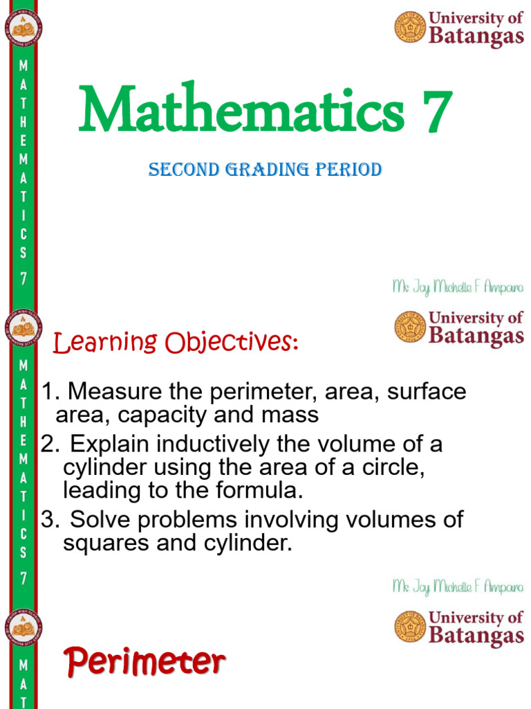 Lesson 4 - Measurement (Perimeter, Area, Surface Area & Volume) | PDF ...