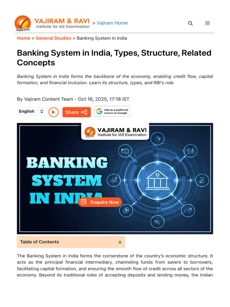 Banking System in India, Types, Structure, Related Concepts | PDF ...