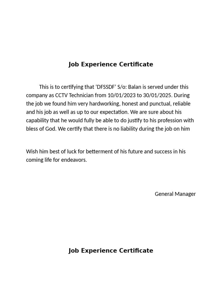 Job Experience Certificate | PDF | Luck | Psychological Attitude