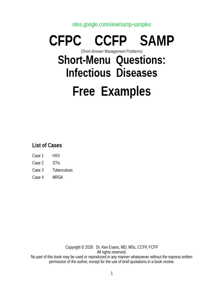 Free Short-Menu SAMPs On CFPC CCFP Exam | PDF | Tuberculosis ...