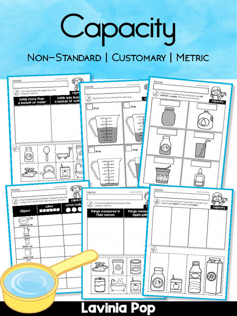Measuring Capacity Worksheets Non-Standard Customary Metric | PDF