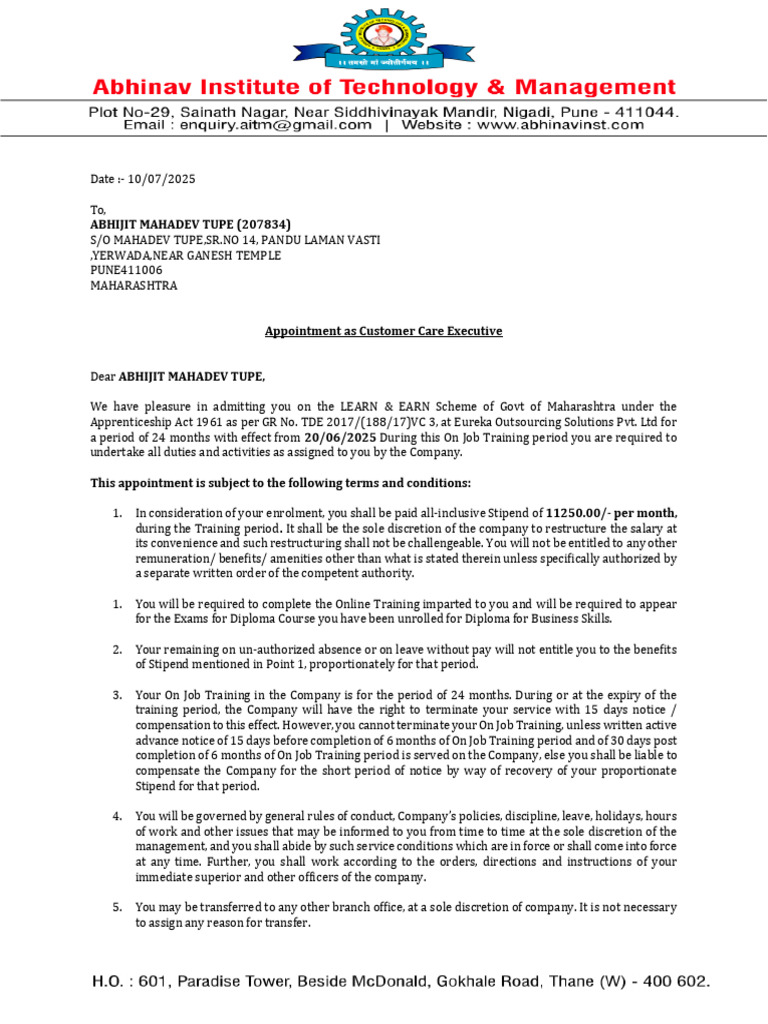 Abhijit Mahadev Tupe[207834]_appointment Letter_appt Letter_aitm ...