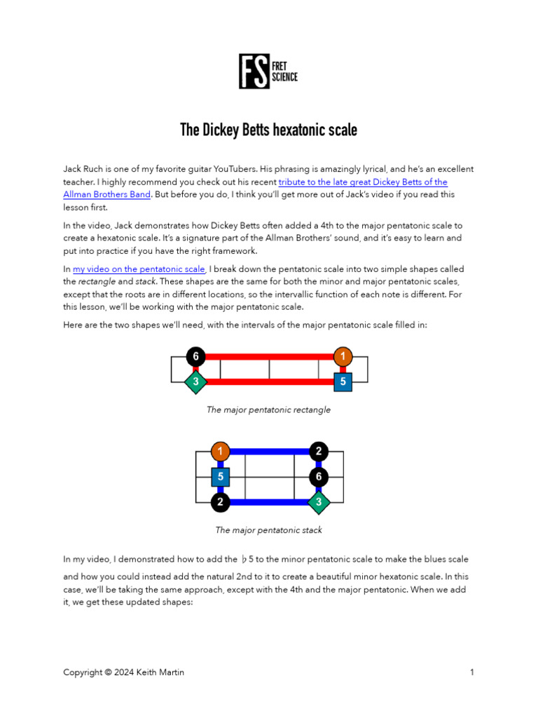 The Dickey Betts Hexatonic Scale | PDF | Scale (Music) | Musical Scales